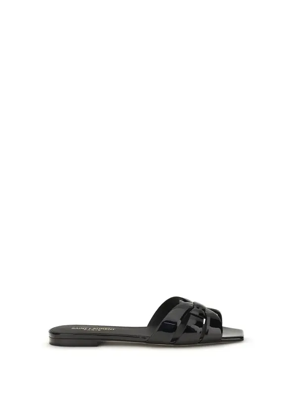 Saint Laurent Tribute Patent Leather Sandals - Black