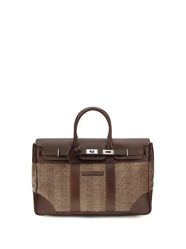 Brunello Cucinelli Travel Bag In Leather And Fabric - Brown
