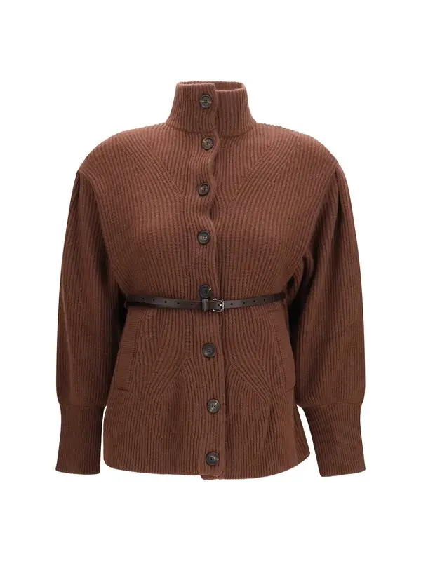 Brunello Cucinelli High Neck Cardigan With Belt