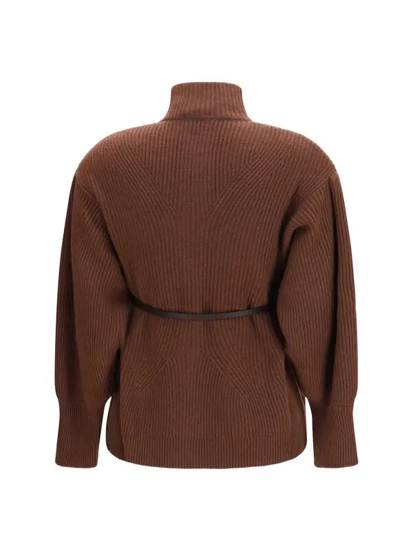 Brunello Cucinelli High Neck Cardigan With Belt