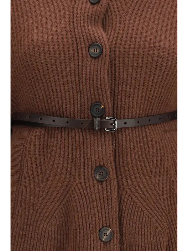 Brunello Cucinelli High Neck Cardigan With Belt