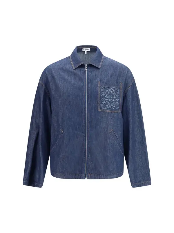 Loewe Cotton Zip Jacket With Fringed Anagram Motif - Blue