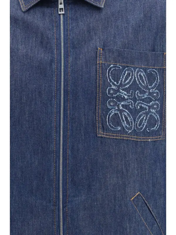 Loewe Cotton Zip Jacket With Fringed Anagram Motif - Blue