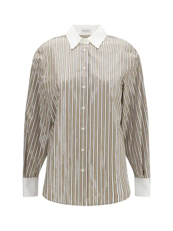 Brunello Cucinelli Dazzling Stripes Sequined Cotton Shirt