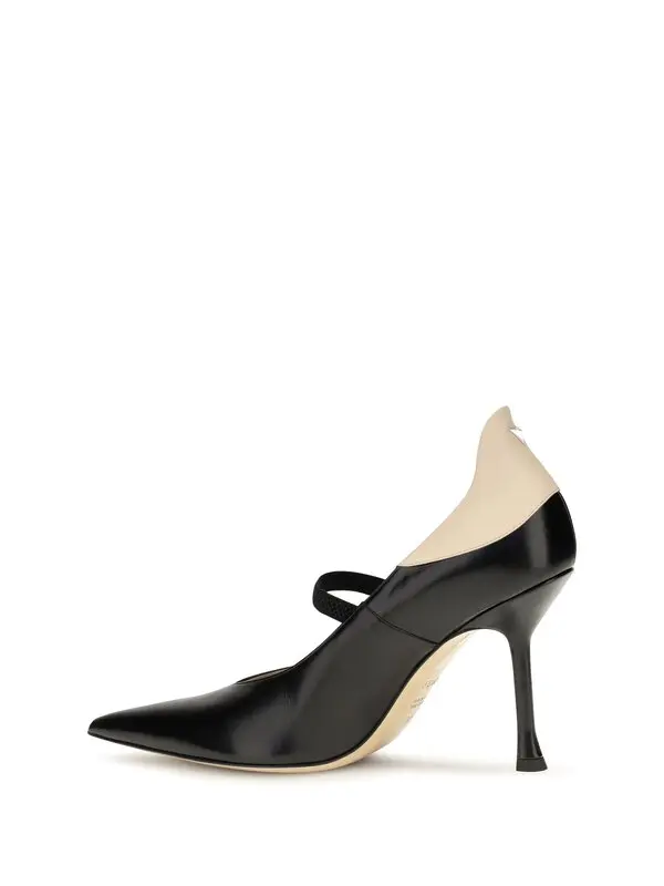Fendi Two-tone Calfskin Pumps With Elastic Strap - Black