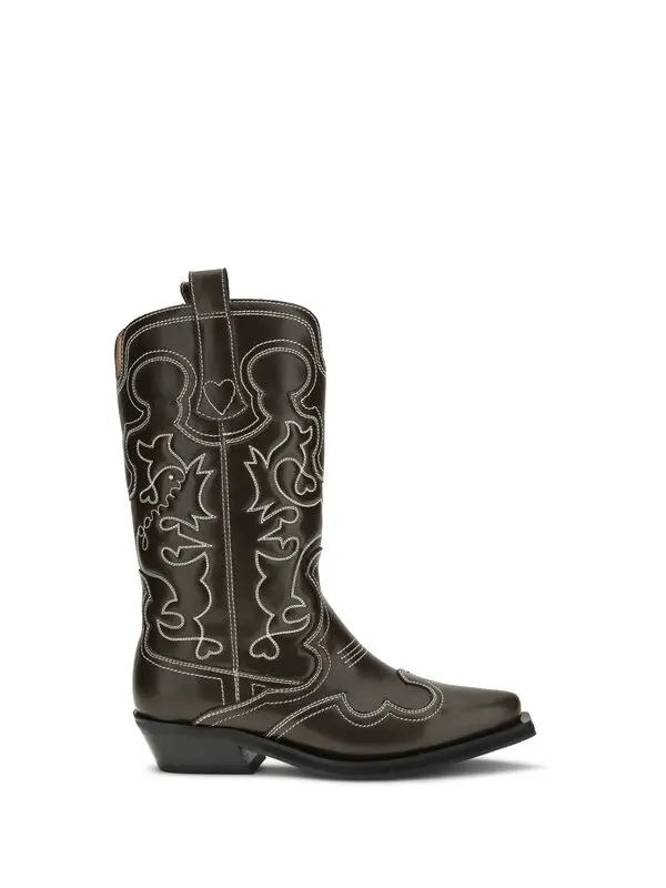 GANNI Faux-leather Texan Boots - Brown