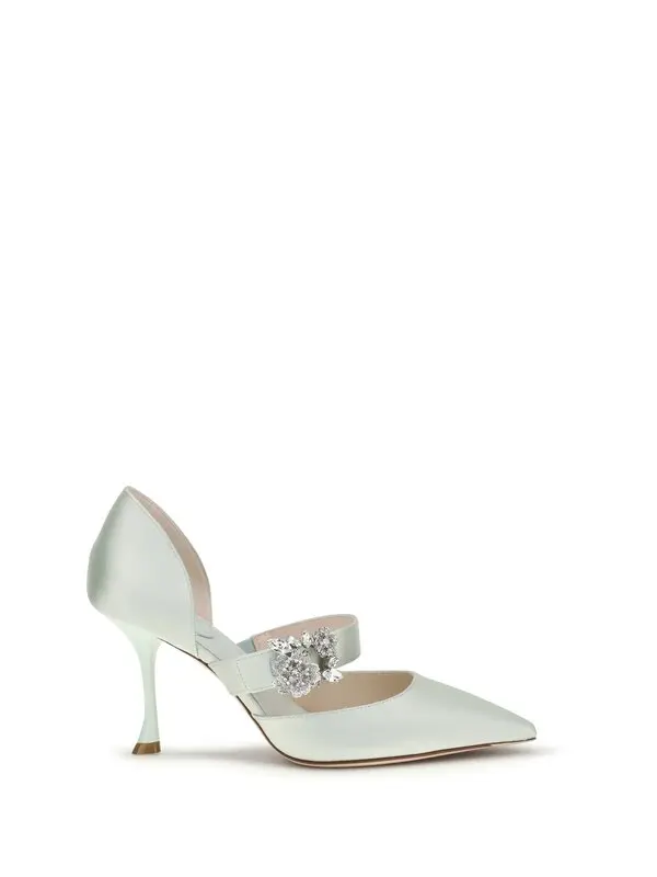 ROGER VIVIER Efflorescence Dorsay Satin Pumps With Crystal Buckle