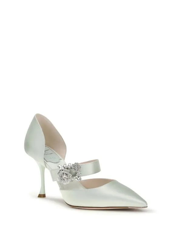 ROGER VIVIER Efflorescence Dorsay Satin Pumps With Crystal Buckle