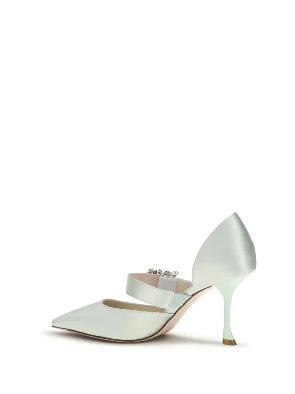 ROGER VIVIER Efflorescence Dorsay Satin Pumps With Crystal Buckle