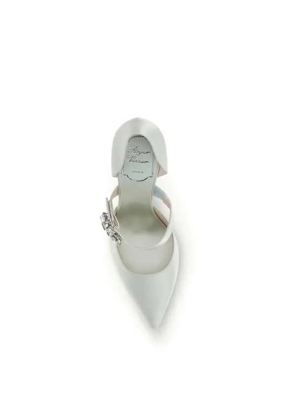 ROGER VIVIER Efflorescence Dorsay Satin Pumps With Crystal Buckle