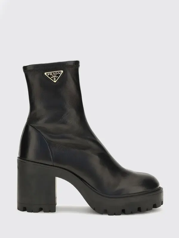 Prada Leather Ankle Boots With Chunky Heel - Black