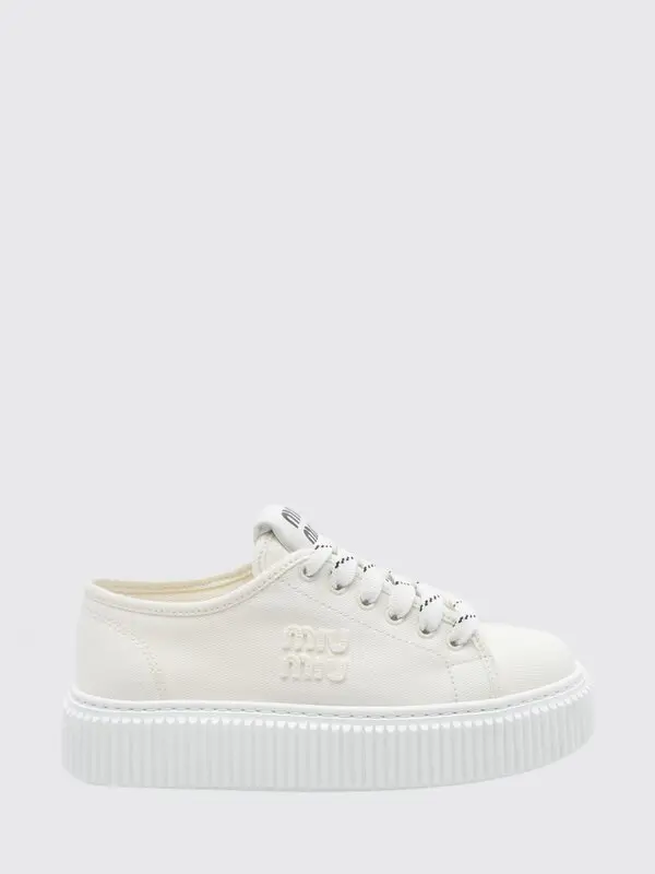 Miu Miu Canvas Sneakers With Platform Sole - Cream