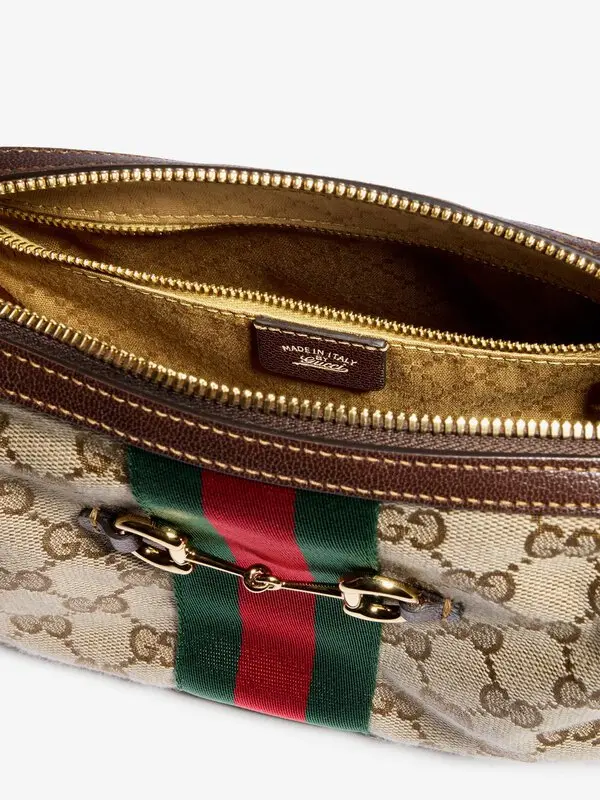Gucci Camera Bag Gg Fabric Crossbody Bag With Metal Horsebit - Cream