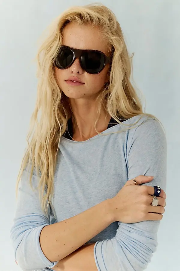 Free People Reese Oversized Shield Aviator Sunglasses - Sunlit Tortoise