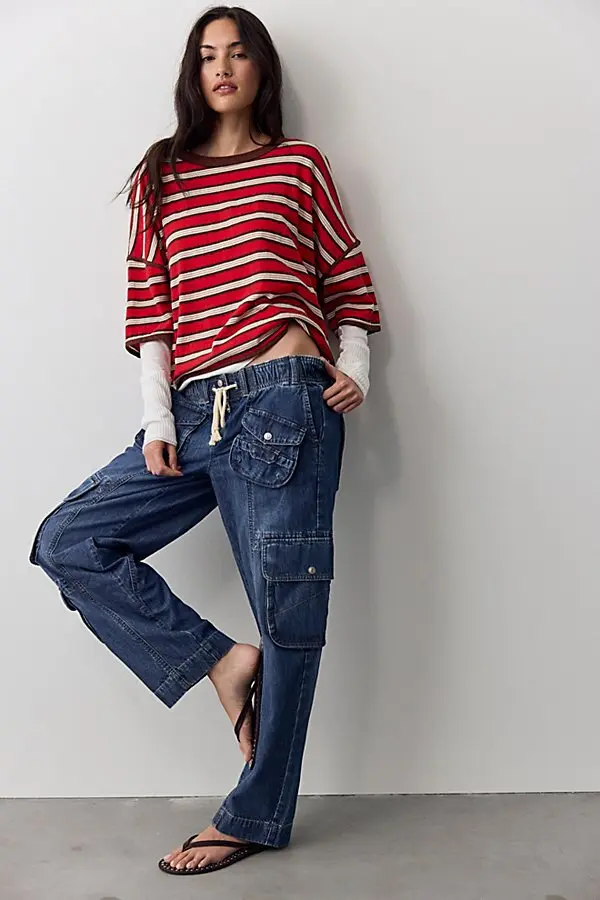 Free People We The Free Tahiti Denim Pull-on Cargo Pants - High Standards