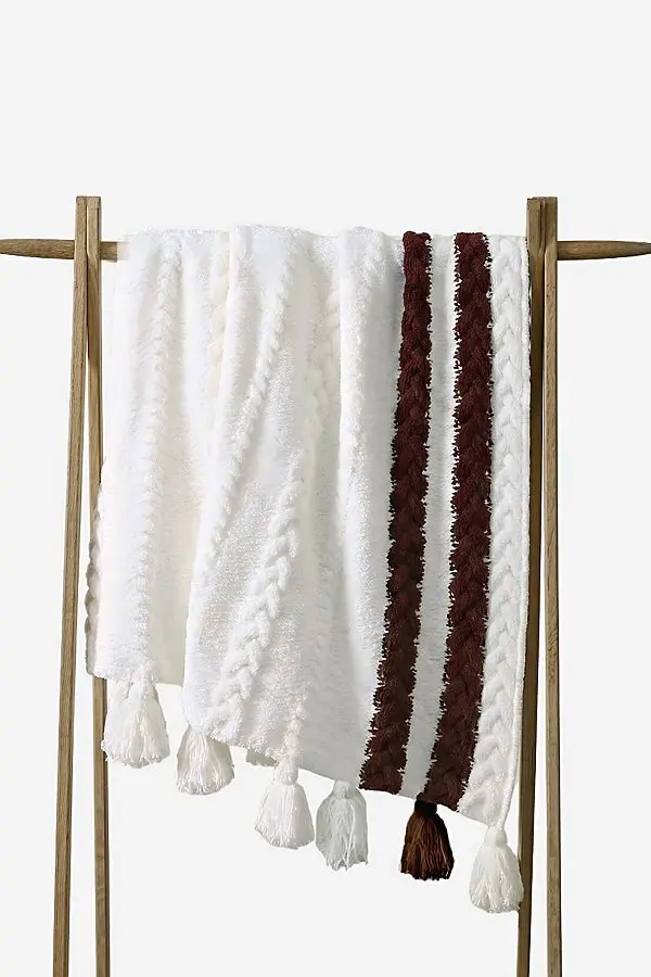 Free People Sunday Citizen Braided Two-stripes Throw - Off White/fig