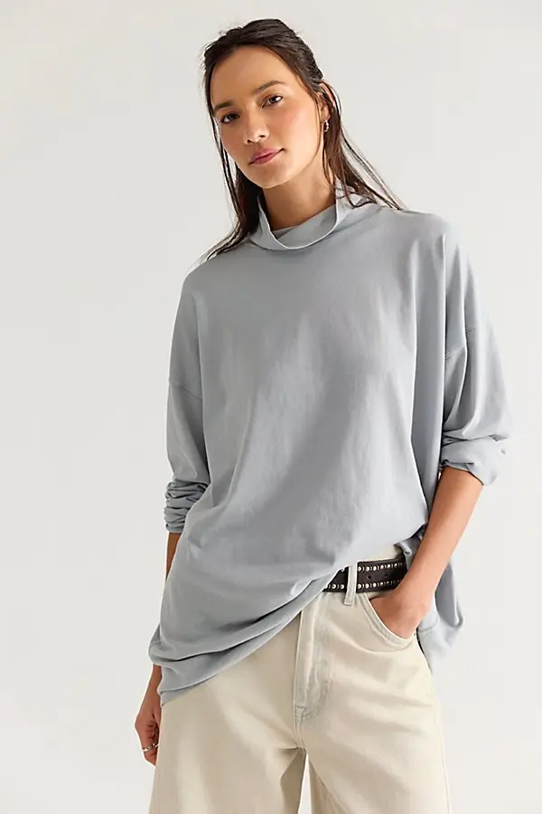 Free People We The Free Nevada Solid Long Sleeve Top - Quarry