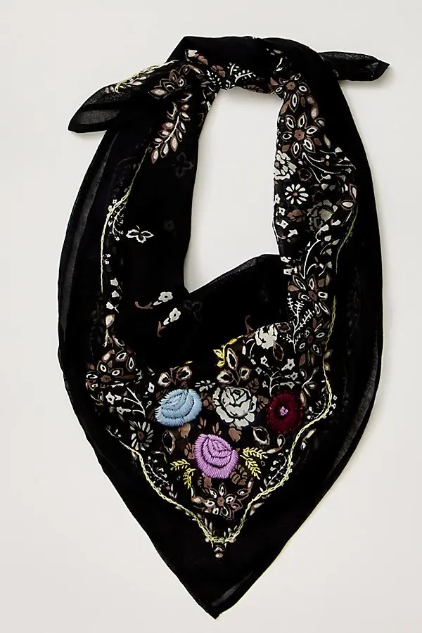 Chan Luu Oversized Embroidered Floral Scarf