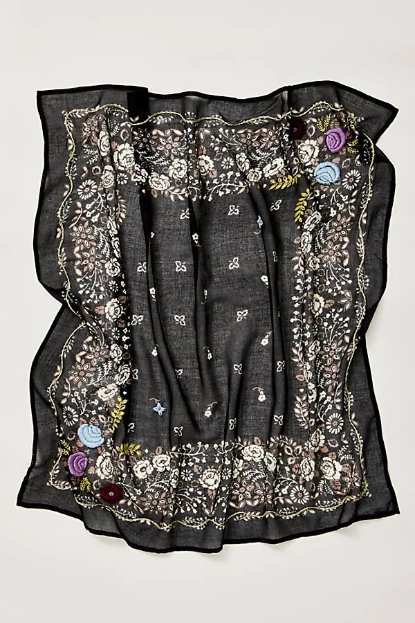 Chan Luu Oversized Embroidered Floral Scarf