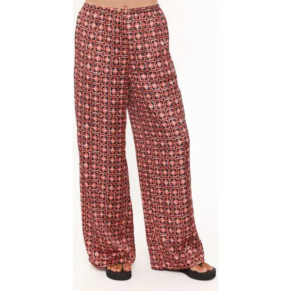 PETAL & PUP Lexi Elastic Waist Wide Leg Pants - Red Geometric