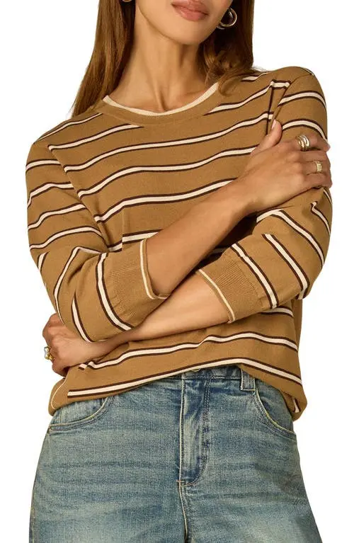 Wit & Wisdom Striped Three-quarter Sleeve Crewneck Sweater - Honey Whea