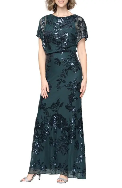 SL FASHIONS Sequin Floral Gown