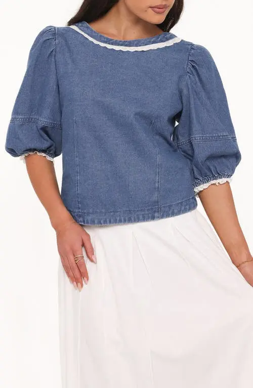 PETAL & PUP Denim Open Back Top With Lace Trim