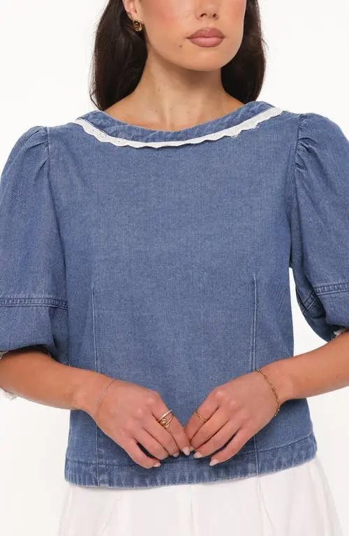 PETAL & PUP Denim Open Back Top With Lace Trim