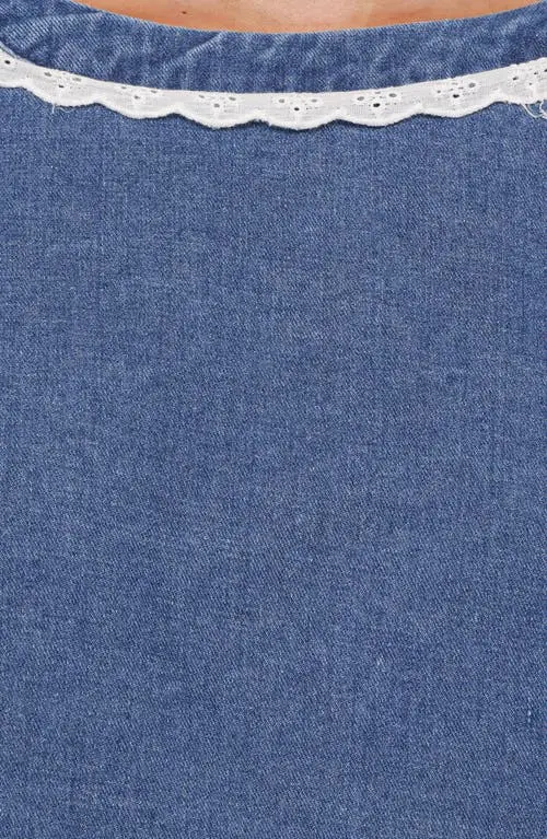 PETAL & PUP Denim Open Back Top With Lace Trim