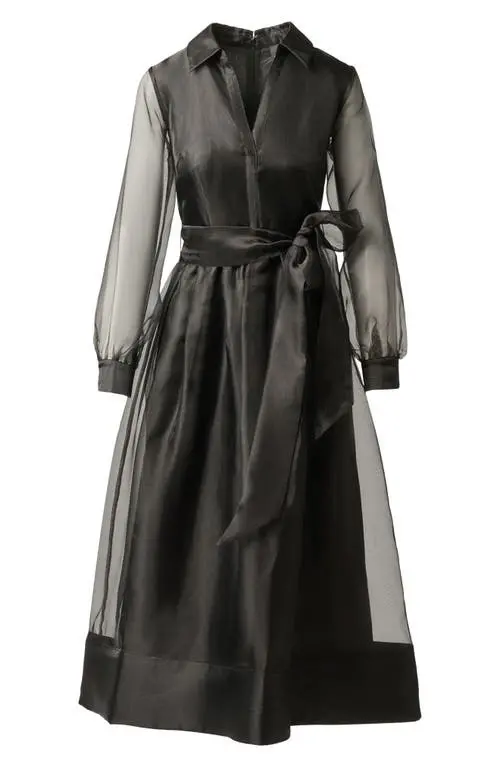 Adrianna Papell Organza Long Sleeve Gown
