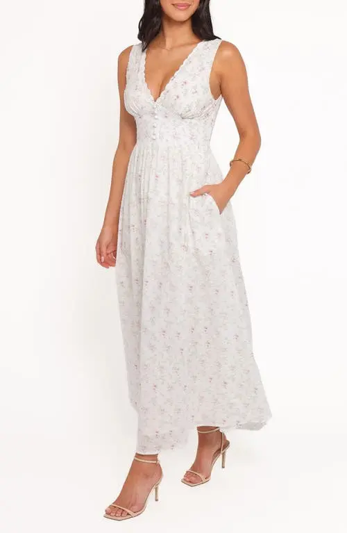 PETAL & PUP Floral Print Swiss Dot Midi Dress