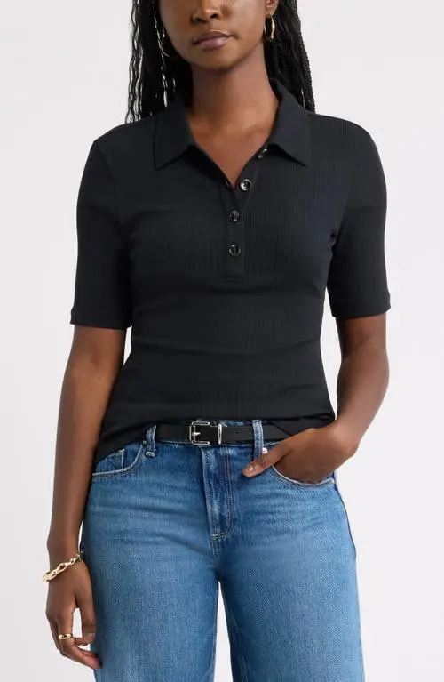 Caslon Ribbed Knit Polo - Black
