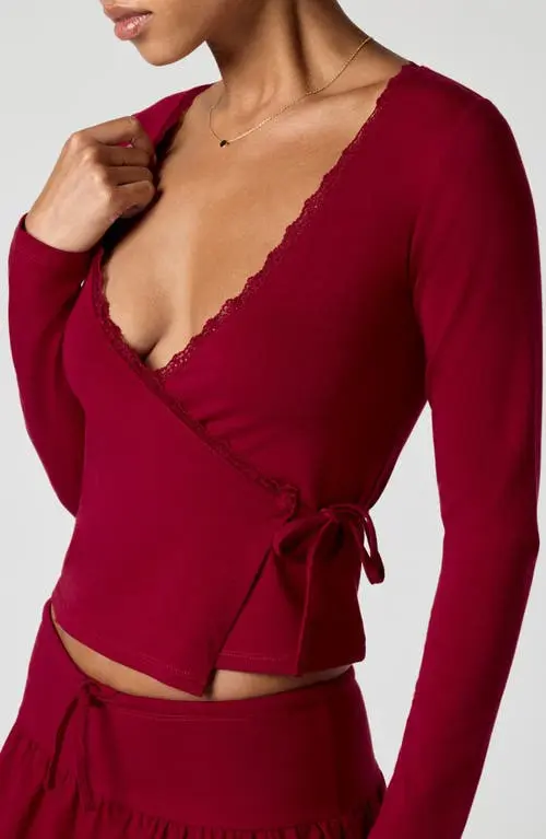 FLORENCE BY MILLS Stretch Jersey Wrap Top - Crimson
