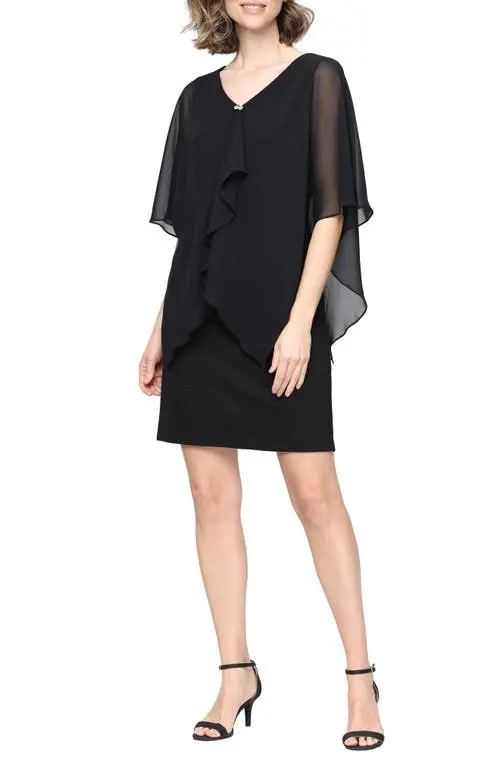 SL FASHIONS Glittered Chiffon & Knit Sheath Dress - Black