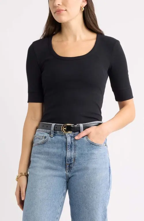 Caslon Scoop Neck Ribbed T-shirt - Black