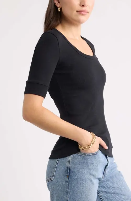 Caslon Scoop Neck Ribbed T-shirt - Black