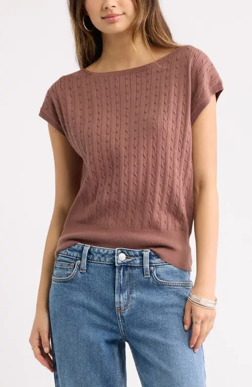 Bp. Cable Stitch Boat Neck Sweater T-shirt - Brown Quartz