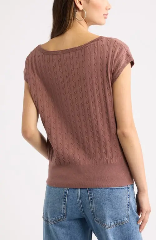 Bp. Cable Stitch Boat Neck Sweater T-shirt - Brown Quartz