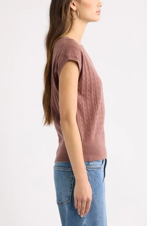 Bp. Cable Stitch Boat Neck Sweater T-shirt - Brown Quartz