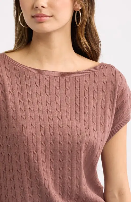 Bp. Cable Stitch Boat Neck Sweater T-shirt - Brown Quartz