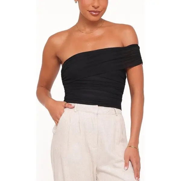 PETAL & PUP Zachary Off The Shoulder Mesh Crop Top