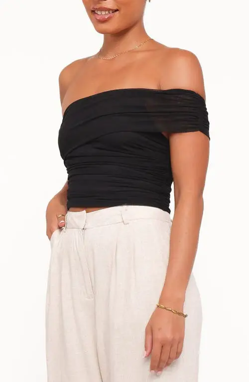 PETAL & PUP Zachary Off The Shoulder Mesh Crop Top
