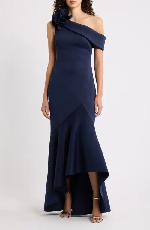 Eliza J One-shoulder Gown With Ruffled Hem