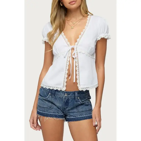 EDIKTED Eman Lacey Tie Front Top