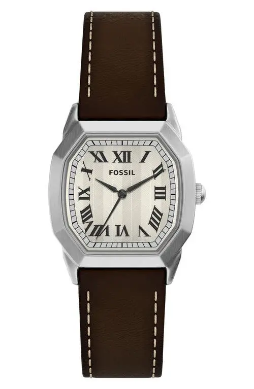 Fossil Harlow Octagonal Case Watch With Guilloche Dial - Brown