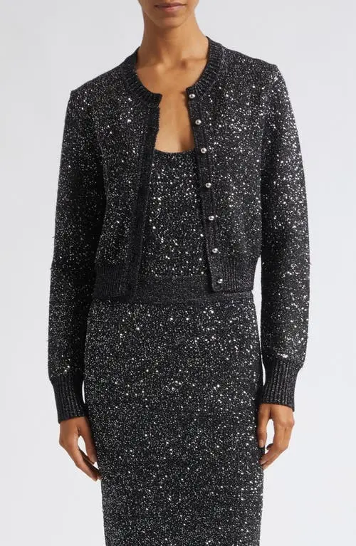 TOCCIN Mollie Sequin Cropped Cardigan - Onyx
