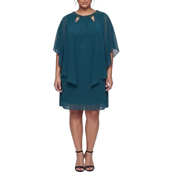 SL FASHIONS Embellished Neckline Cocktail Dress - Mallard