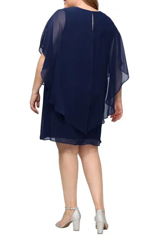 SL FASHIONS Embellished Neckline Cocktail Dress - Navy