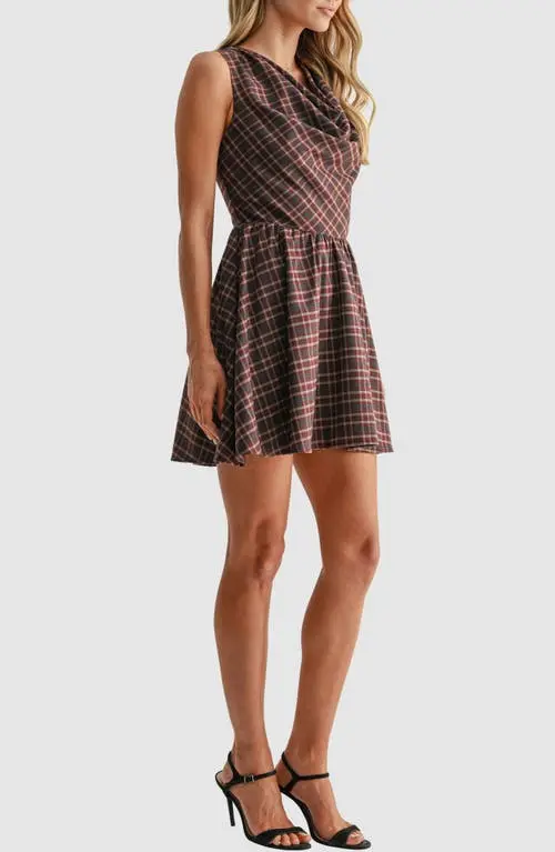 ALL IN FAVOR Plaid Cowl Neck Minidress