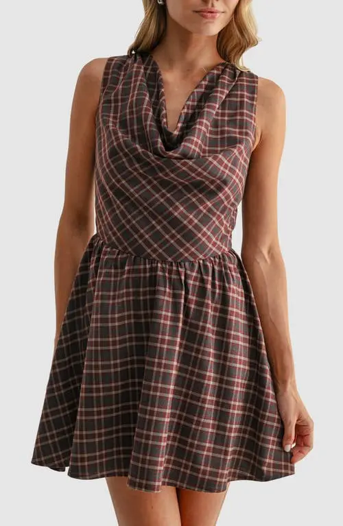 ALL IN FAVOR Plaid Cowl Neck Minidress